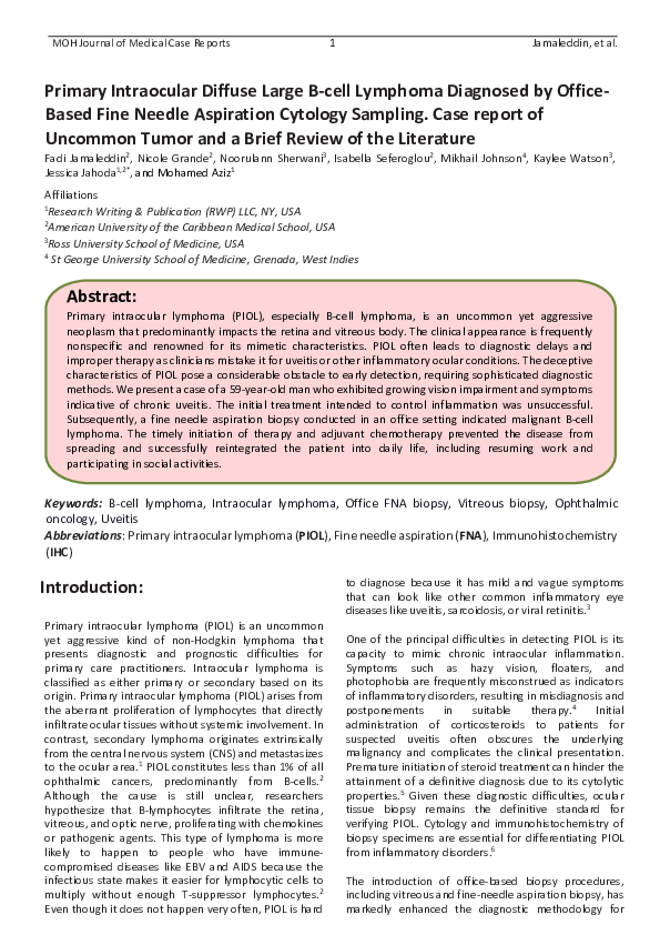 (PDF) Primary Intraocular Diffuse Large B-cell Lymphoma Diagnosed by ...