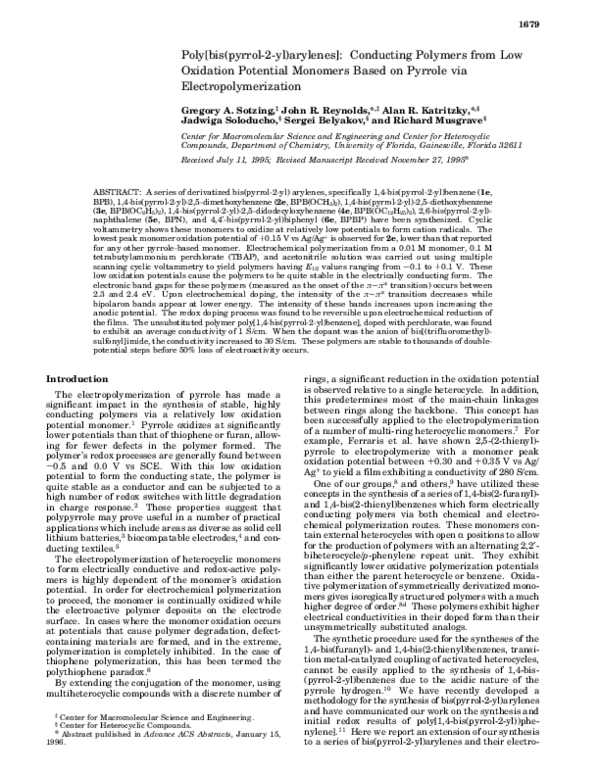 (PDF) Poly[bis(pyrrol-2-yl)arylenes]: Conducting Polymers from Low ...