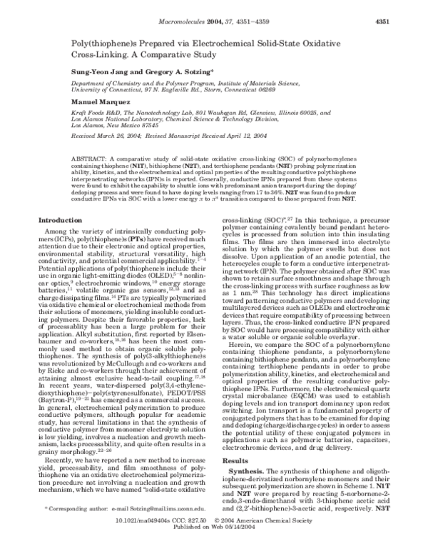 (PDF) Poly(thiophene)s Prepared via Electrochemical Solid-State ...