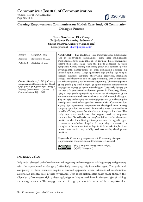 (PDF) Creating Empowerment Communication Model: Case Study Of Community Dialogue Process