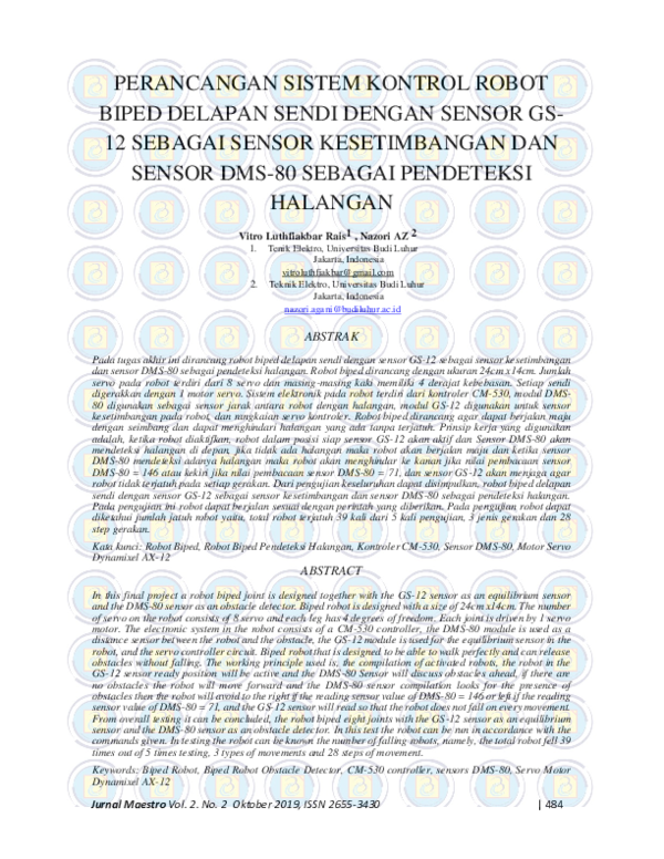 (PDF) Perancangan Sistem Kontrol Robot Biped Delapan Sendi Dengan Sensor GS-12 Sebagai Sensor ...