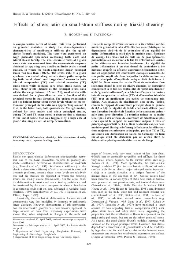 (PDF) Effects of stress ratio on small-strain stiffness during triaxial ...