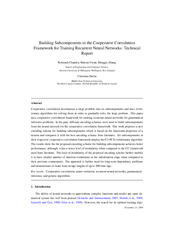 (PDF) Building Subcomponents In the Cooperative Coevolution Framework for Training Recurrent ...