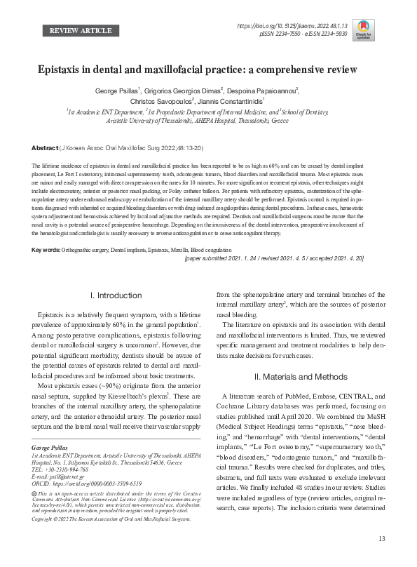 (PDF) Epistaxis in dental and maxillofacial practice: a comprehensive ...