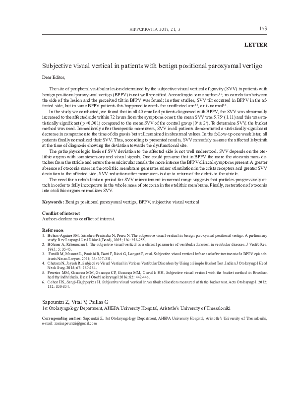 (PDF) Subjective visual vertical in patients with benign positional ...