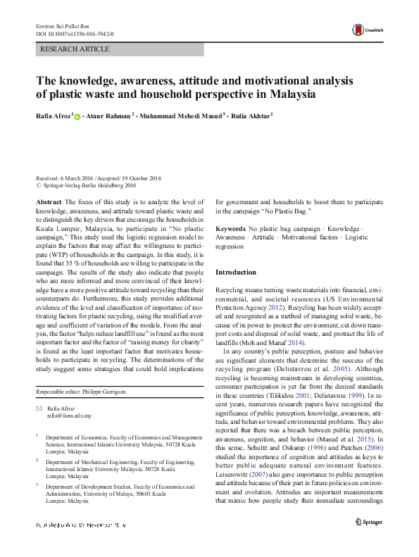 (PDF) The knowledge, awareness, attitude and motivational analysis of ...