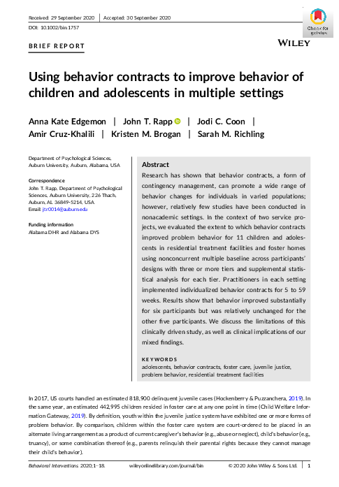 (PDF) Using behavior contracts to improve behavior of children and ...