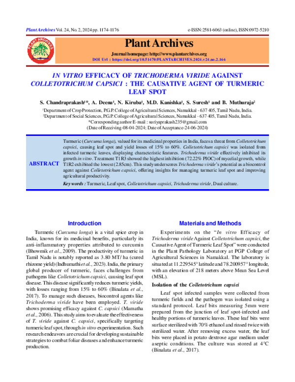 Pdf In Vitro Efficacy Of Trichoderma Viride Against Colletotrichum Capsici The Causative