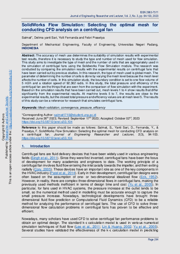 (PDF) SolidWorks Flow Simulation: Selecting the optimal mesh for ...