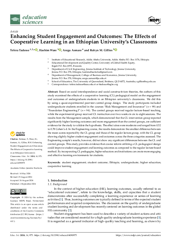 (PDF) Enhancing Student Engagement and Outcomes: The Effects of Cooperative Learning in an ...