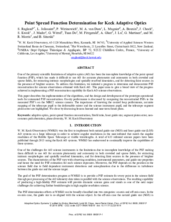 (PDF) Point spread function determination for Keck adaptive optics