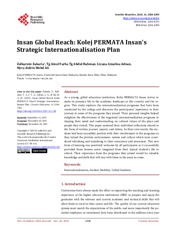(PDF) Insan Global Reach: Kolej PERMATA Insan’s Strategic ...