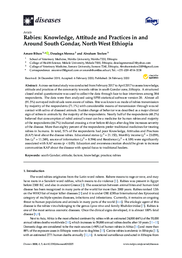 (PDF) Rabies Knowledge and Attitudes in South Gondar