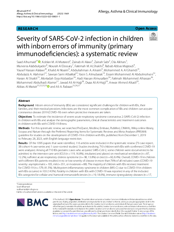(PDF) Severity of SARS-CoV-2 infection in children with inborn errors ...