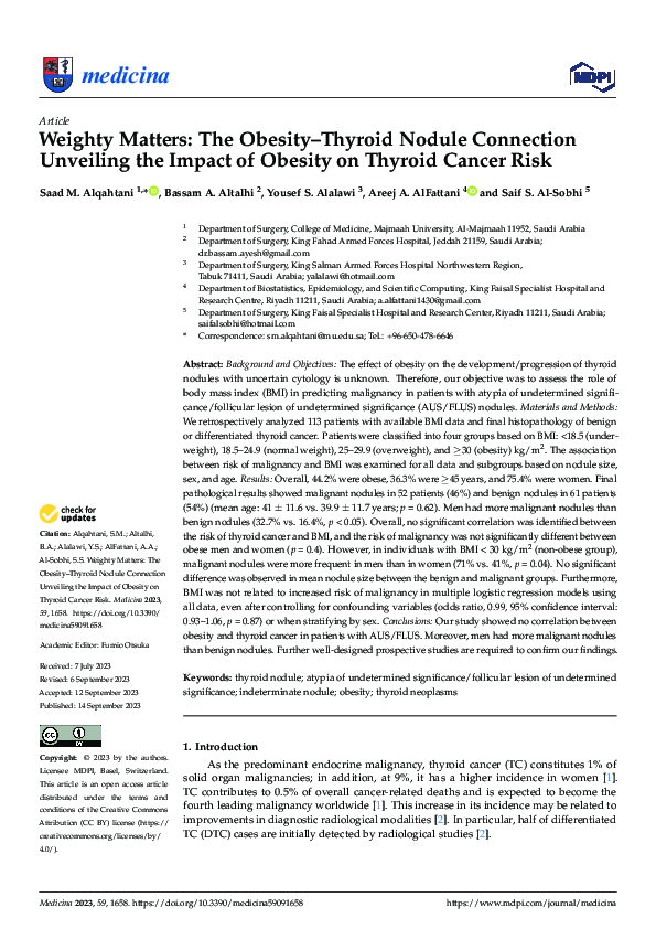 (PDF) Weighty Matters: The Obesity–Thyroid Nodule Connection Unveiling ...