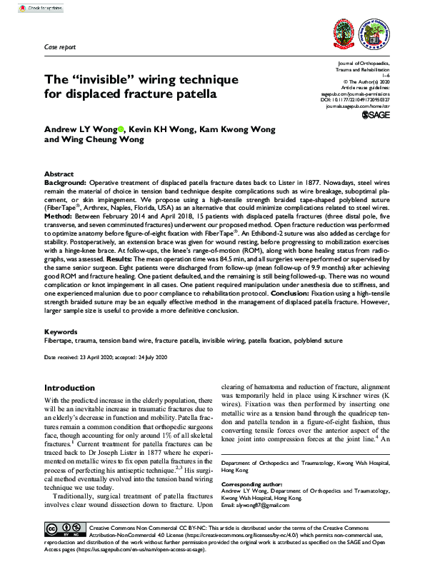 (PDF) The “invisible” wiring technique for displaced fracture patella