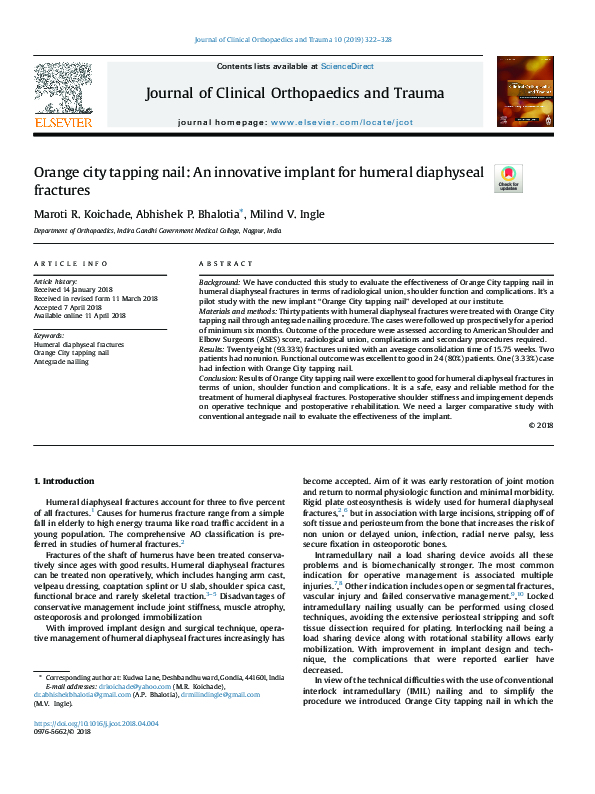 (PDF) Orange city tapping nail: An innovative implant for humeral ...