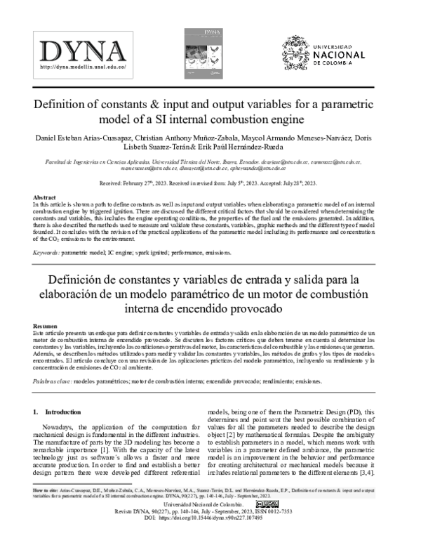 Definition Of Constants And Input And Output Variables For A Parametric
