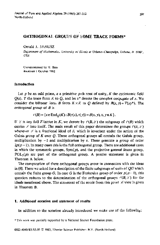 (PDF) Orthogonal groups of some trace forms