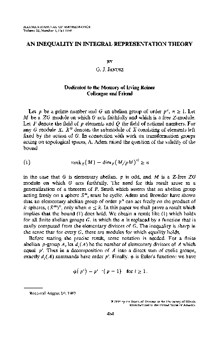 (PDF) An inequality in integral representation theory