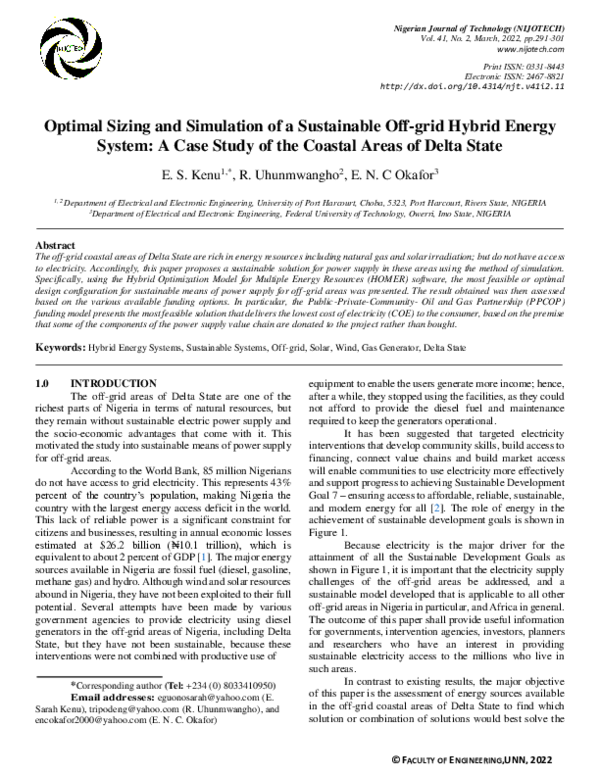 (PDF) Optimal sizing and simulation of a sustainable off-grid hybrid energy system: A case study ...