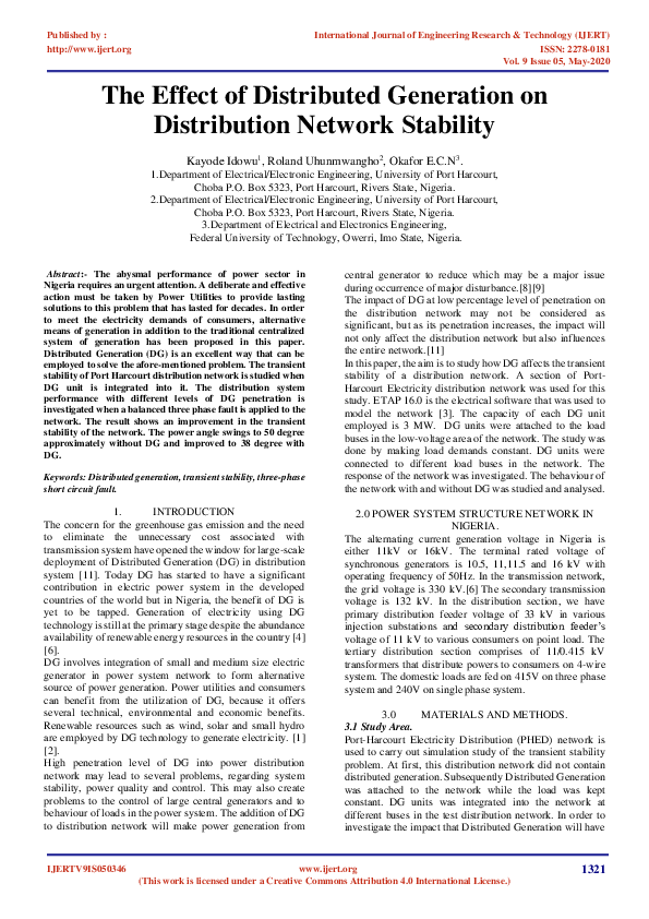 (PDF) The Effect of Distributed Generation on Distribution Network Stability