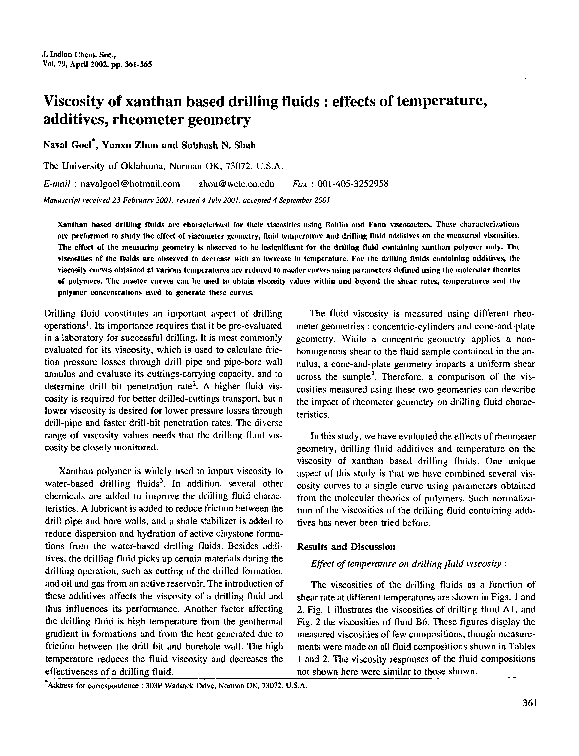 (PDF) Viscosity of xanthan based drilling fluids : effects of ...