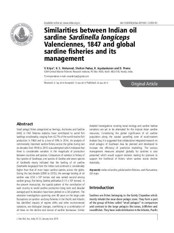 (PDF) Similarities between Indian oil sardine Sardinella longiceps ...