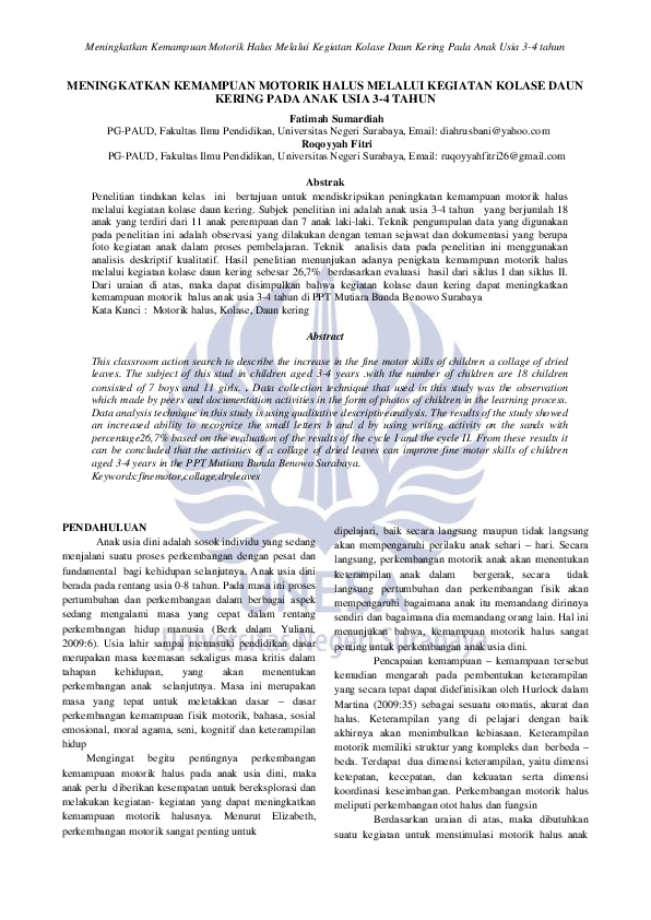 (PDF) Meningkatkan Kemampuan Motorik Halus Melalui Kegiatan Kolase Daun Kering Pada Anak Usia 3 ...