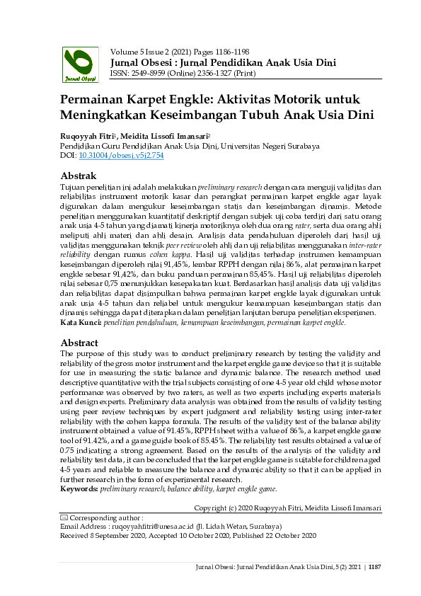 (PDF) Permainan Karpet Engkle: Aktivitas Motorik untuk Meningkatkan ...