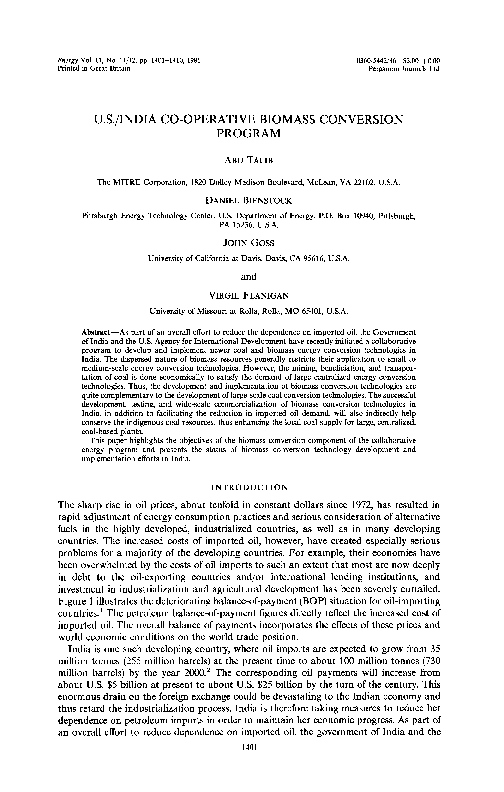 (PDF) U.S./India co-operative biomass conversion program
