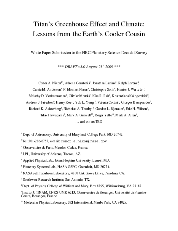 (PDF) Titan's Greenhouse Effect and Climate: Lessons from the Earth's ...
