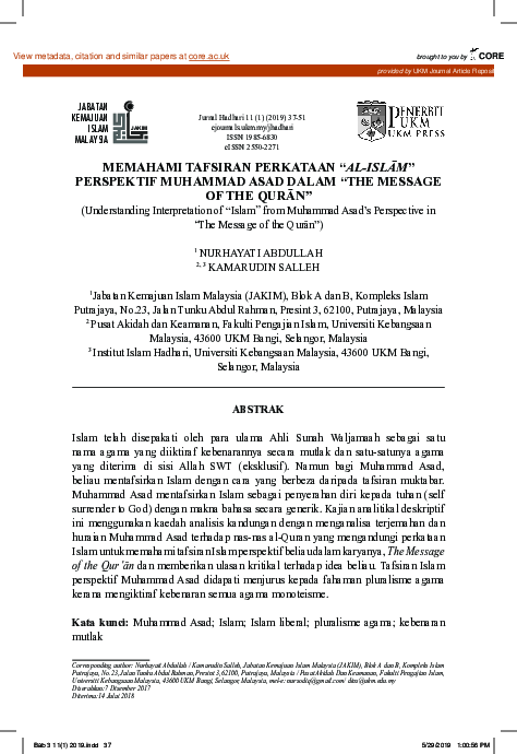 (PDF) MEMAHAMI TAFSIRAN PERKATAAN “AL-ISLĀM” PERSPEKTIF MUHAMMAD ASAD ...
