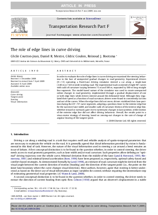 (PDF) The role of edge lines in curve driving