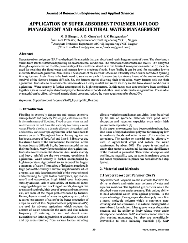 (PDF) Application of Super Absorbent Polymer in Flood Management and ...
