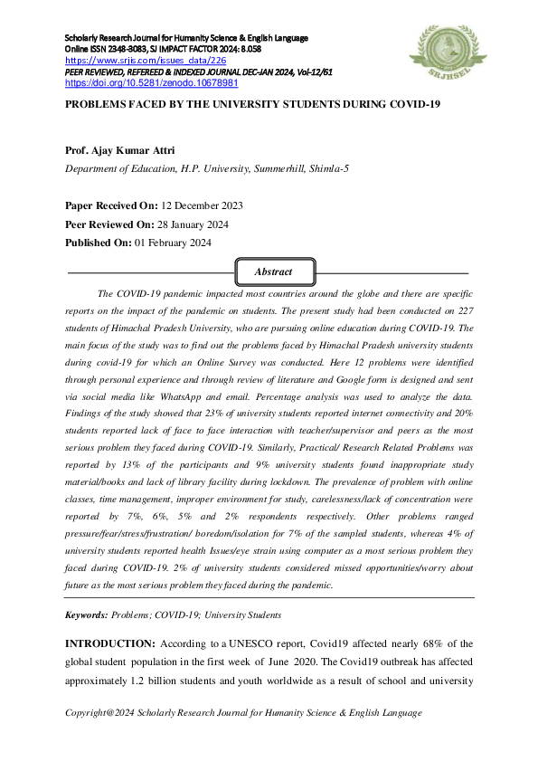 (PDF) PROBLEMS FACED BY THE UNIVERSITY STUDENTS DURING COVID-19