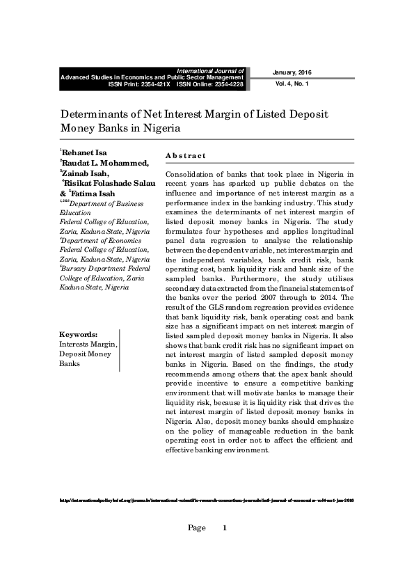 (PDF) Determinants of Net Interest Margin of Listed Deposit Money Banks ...