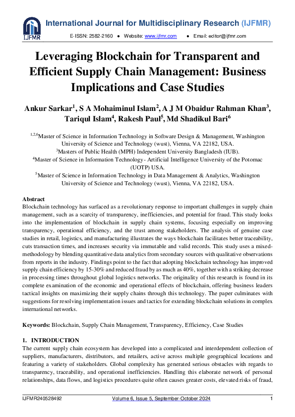 (PDF) Leveraging Blockchain for Transparent and Efficient Supply Chain Management: Business ...