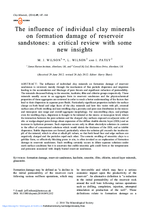 (PDF) The influence of individual clay minerals on formation damage of reservoir sandstones: a ...