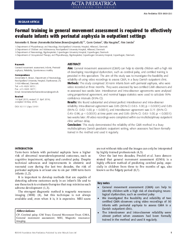 (PDF) Formal training in general movement assessment is required to ...