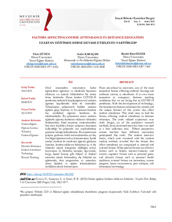(PDF) Factors Affecting Course Attendance in Distance Education