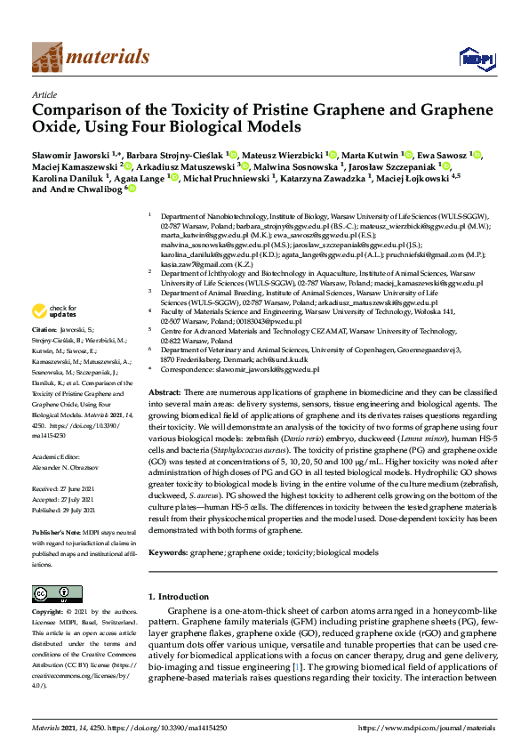 (PDF) Toxicity of Graphene vs Graphene Oxide in Models