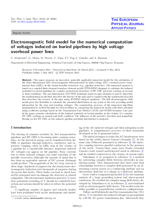 (PDF) Electromagnetic field model for the numerical computation of voltages induced on buried ...