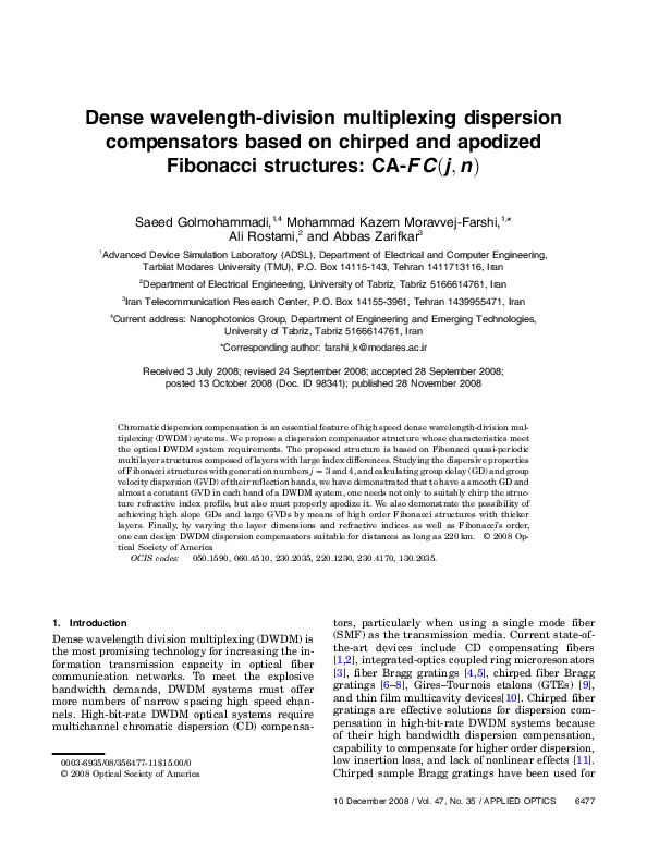 (PDF) Dense wavelength-division multiplexing dispersion compensators ...