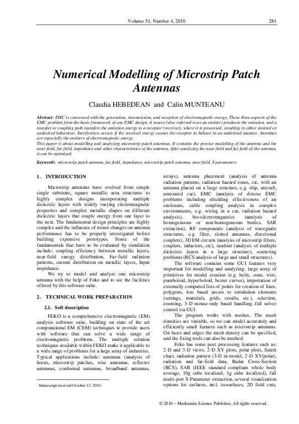 (PDF) Numerical Modelling of Microstrip Patch Antennas