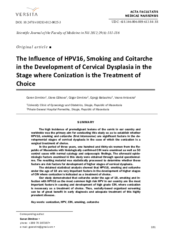 (PDF) The Influence of HPV16, Smoking and Coitarche in the Development ...