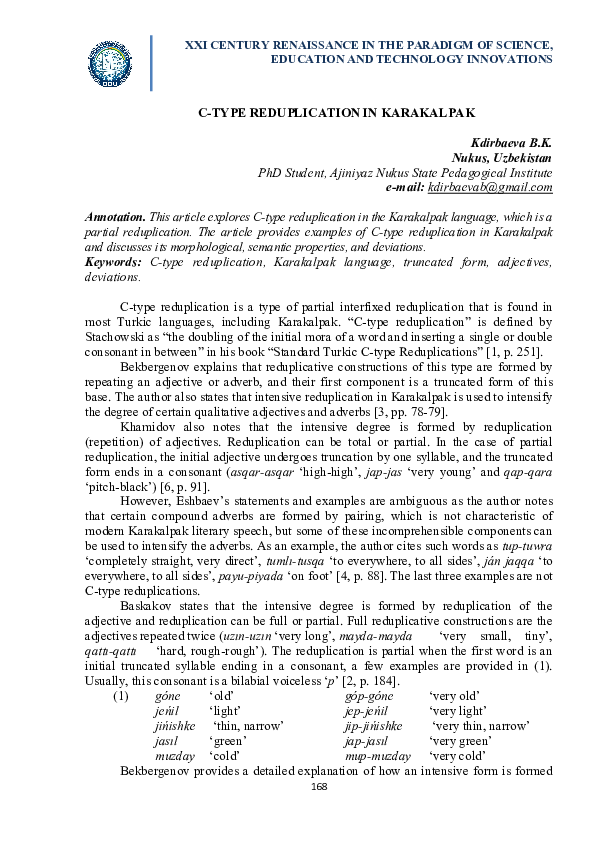(PDF) С-type reduplication in Karakalpak