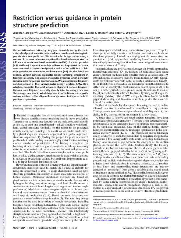 (PDF) Restriction versus guidance in protein structure prediction