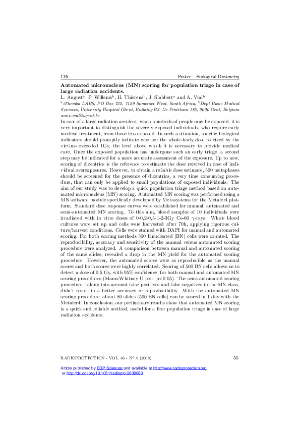 (PDF) Automated micronucleus (MN) scoring for population triage in case of large scale radiation ...