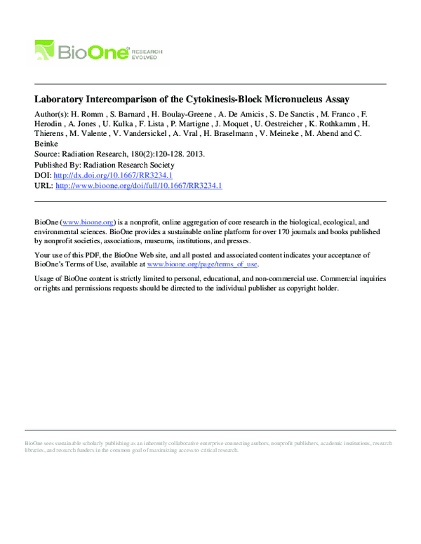 (PDF) Laboratory Intercomparison of the Cytokinesis-Block Micronucleus ...